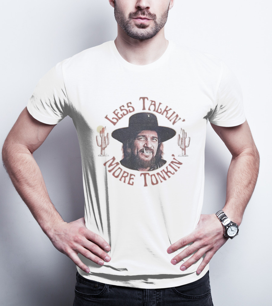Less Talkin’ More Tonkin’ Waylon Jennings Cactus Desert Scene T-Shirt