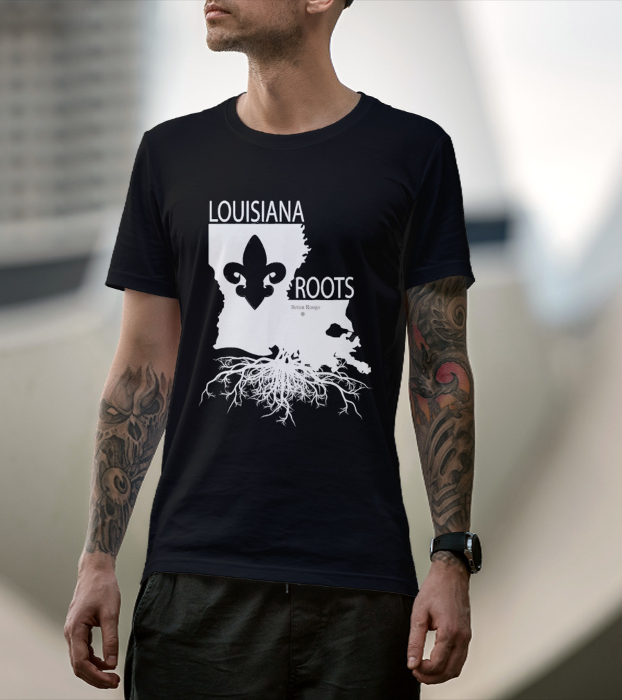 Louisiana Roots Baton Rouge Fleur-de-Lis Map And Roots T-Shirt