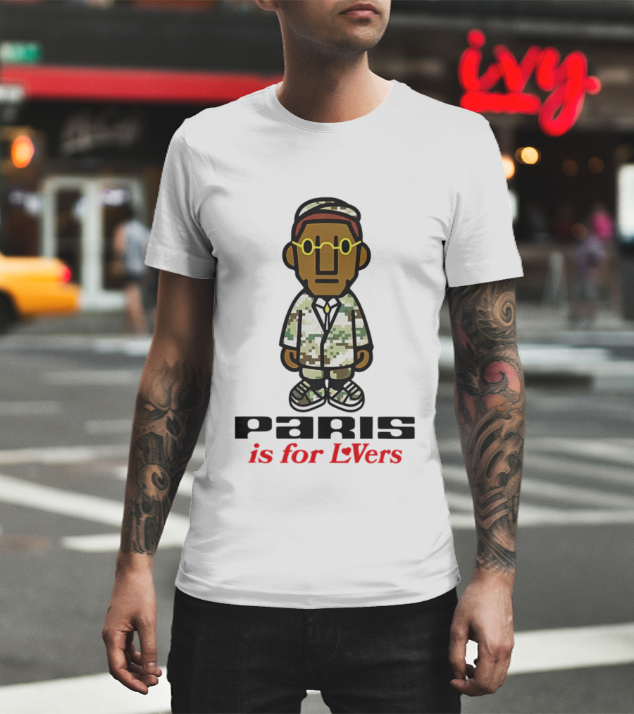 Paris Is For Lovers Cartoon Character In Camo Outfit With Glasses T-Shirt