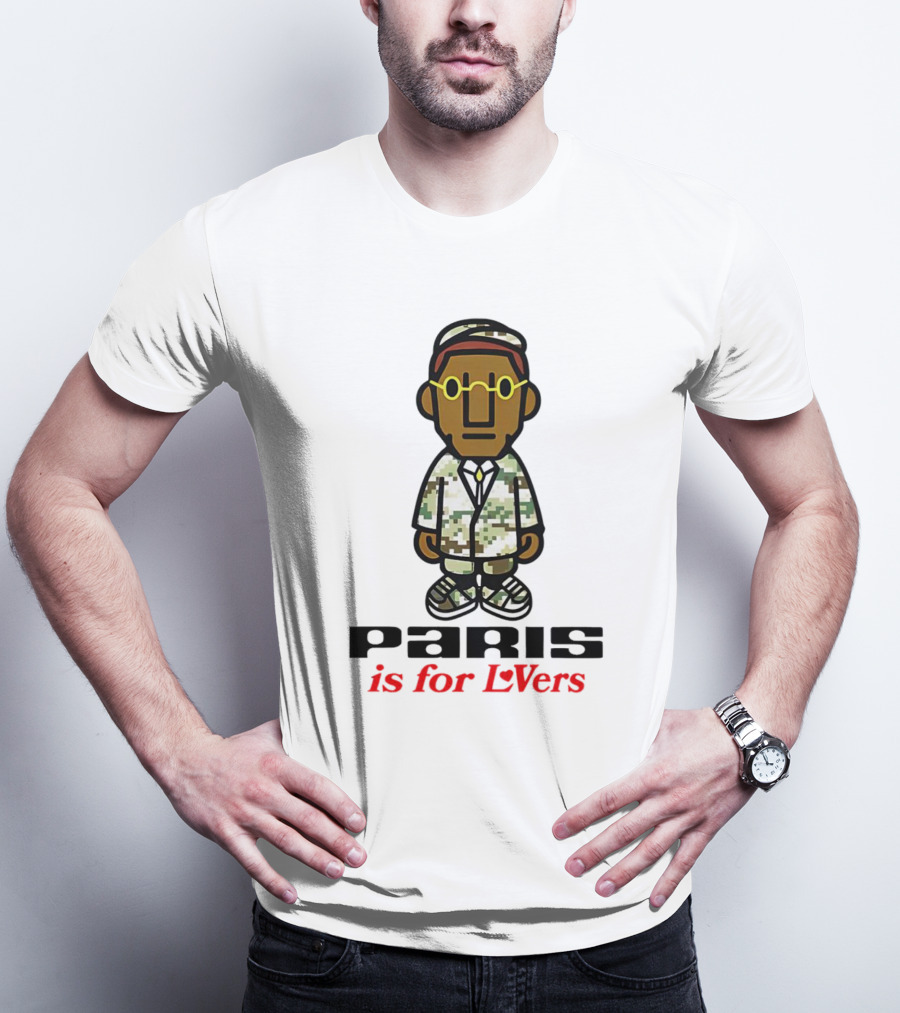 Paris Is For Lovers Cartoon Character In Camo Outfit With Glasses T-Shirt