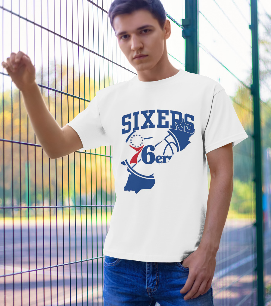 Philadelphia Sixers 76ers Map Basketball Pennsylvania Shape T-Shirt