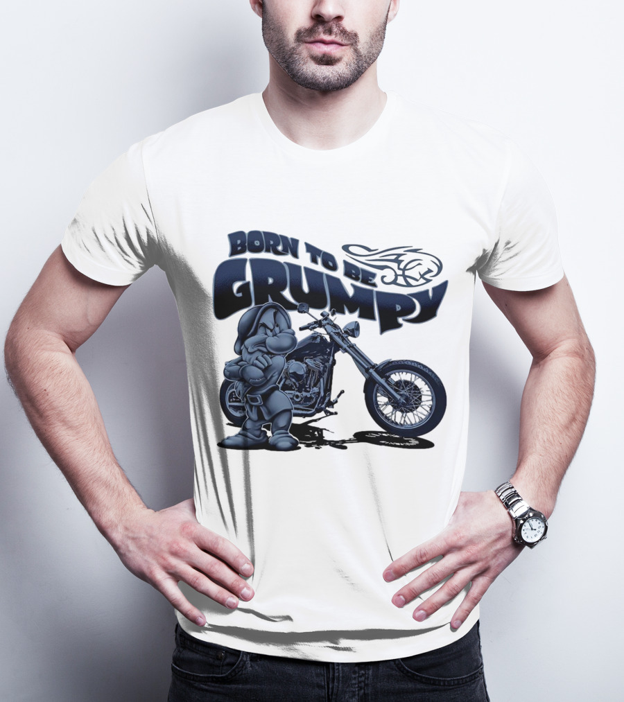 Born To Be Grumpy Motorcycle With Character And Chopper T-Shirt