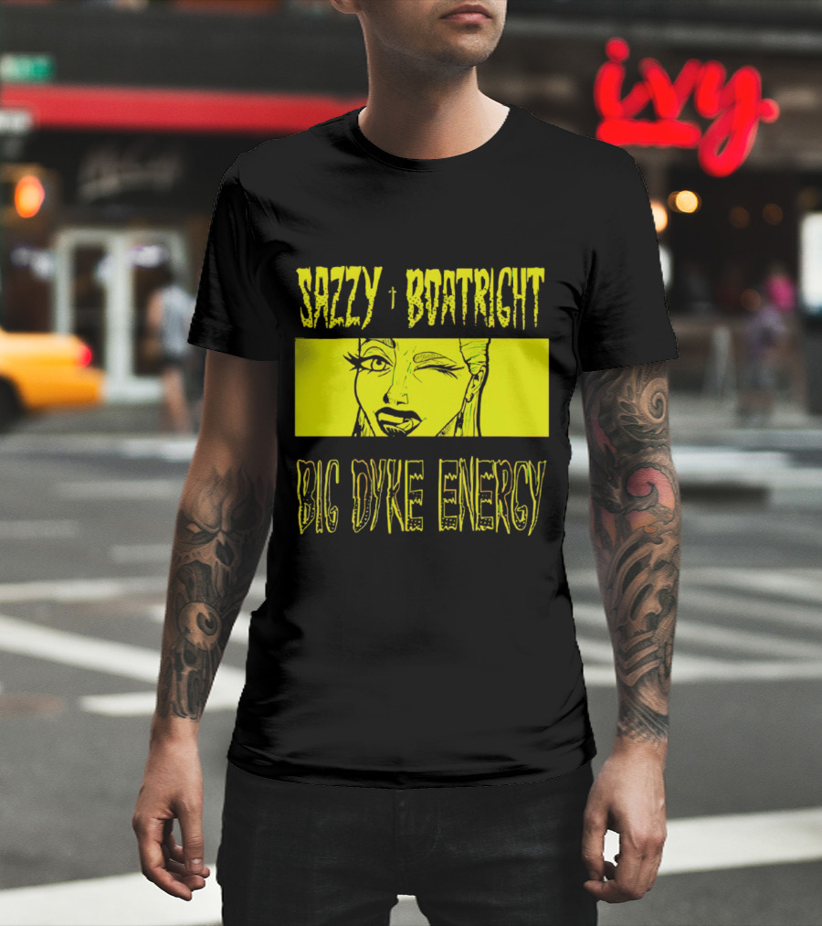 Sazzy Boatright Big Dyke Energy Winking Yellow Comic T-Shirt