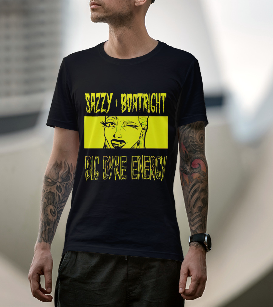 Sazzy Boatright Big Dyke Energy Winking Yellow Comic T-Shirt