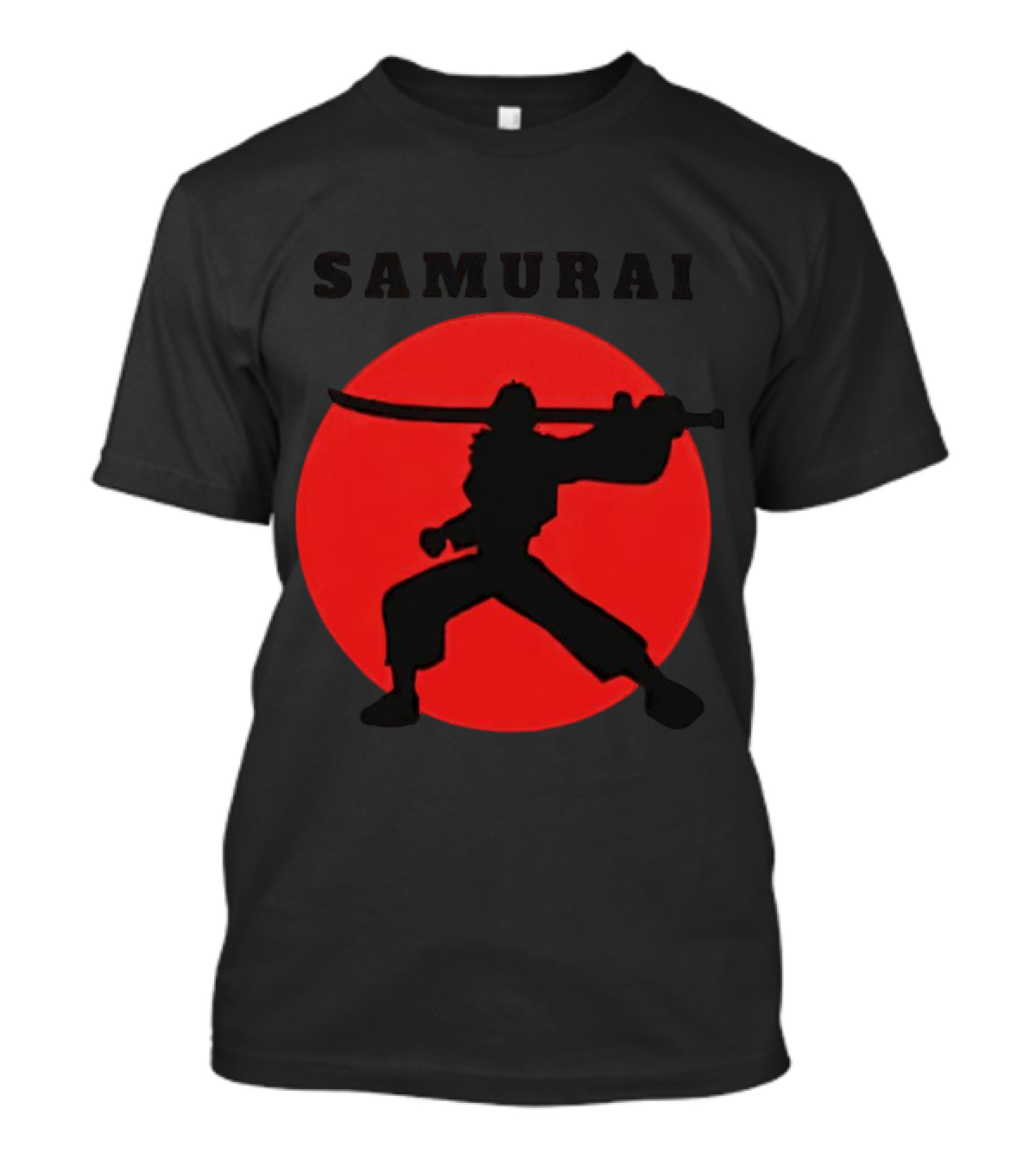 Samurai Silhouette With Red Sun Background T-Shirt