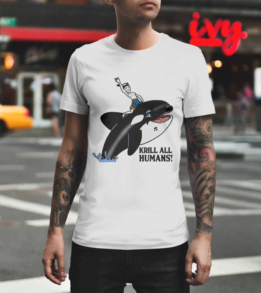 Krill All Humans Orca Rider Sailor Cartoon T-Shirt
