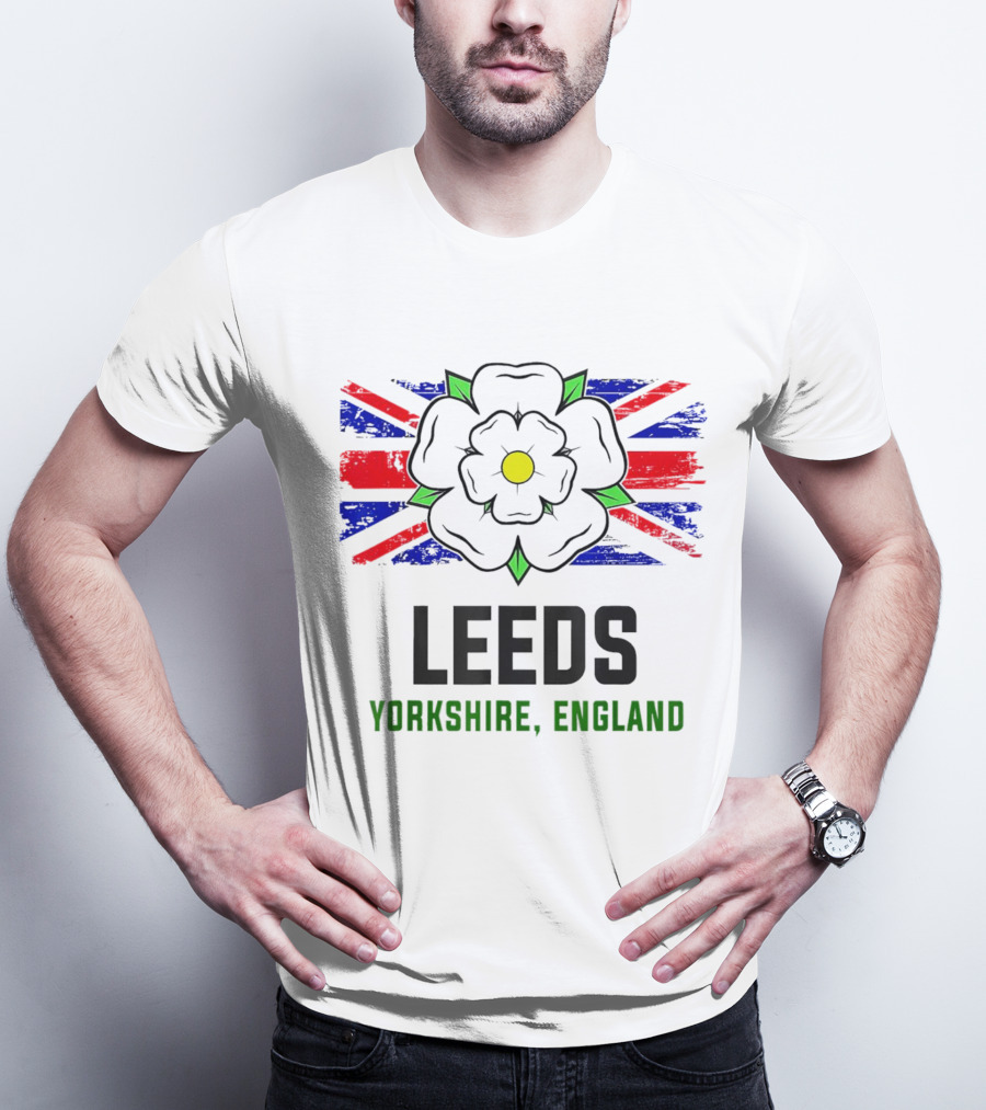 Leeds Yorkshire England Black Rose Union Jack T-Shirt