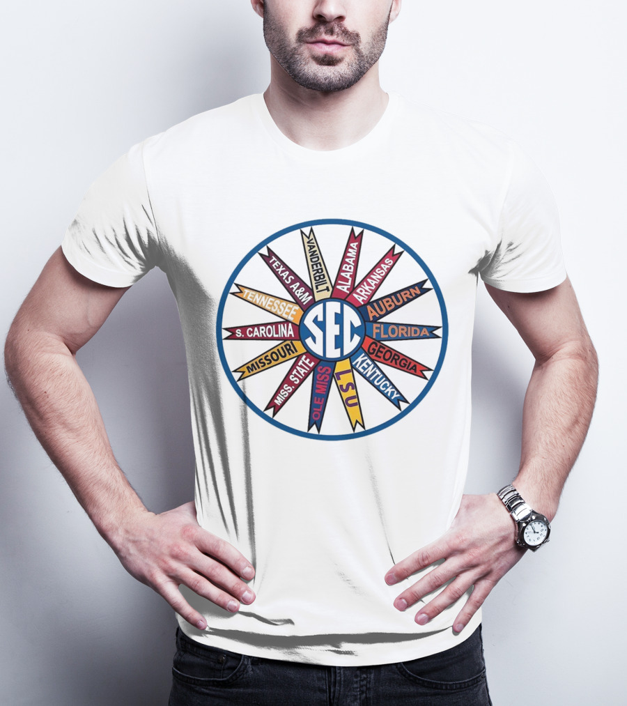 SEC Southeastern Conference Vintage Pinwheel Design Featuring Alabama Florida Georgia LSU And More T-Shirt