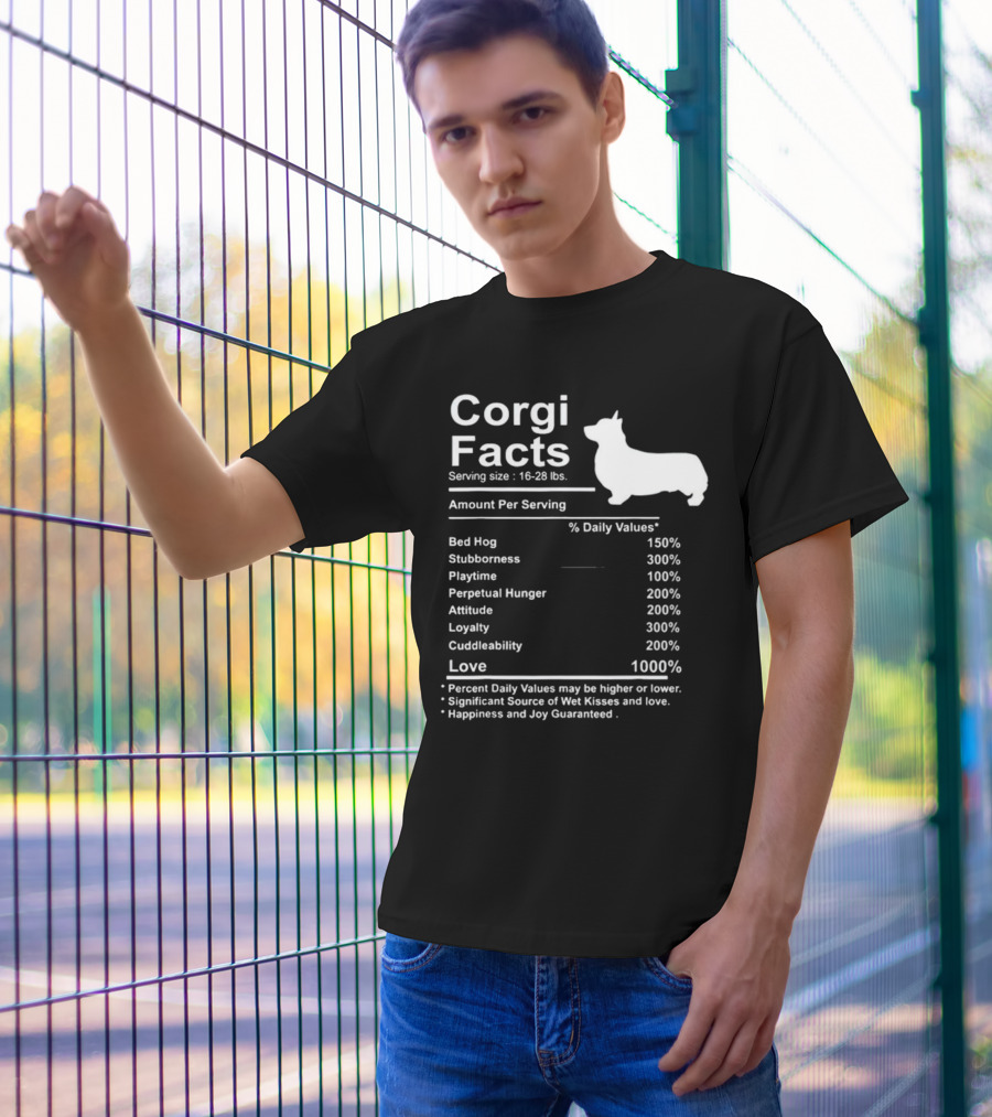 Corgi Facts Love Loyalty Attitude Stubbornness Happiness Guaranteed T-Shirt