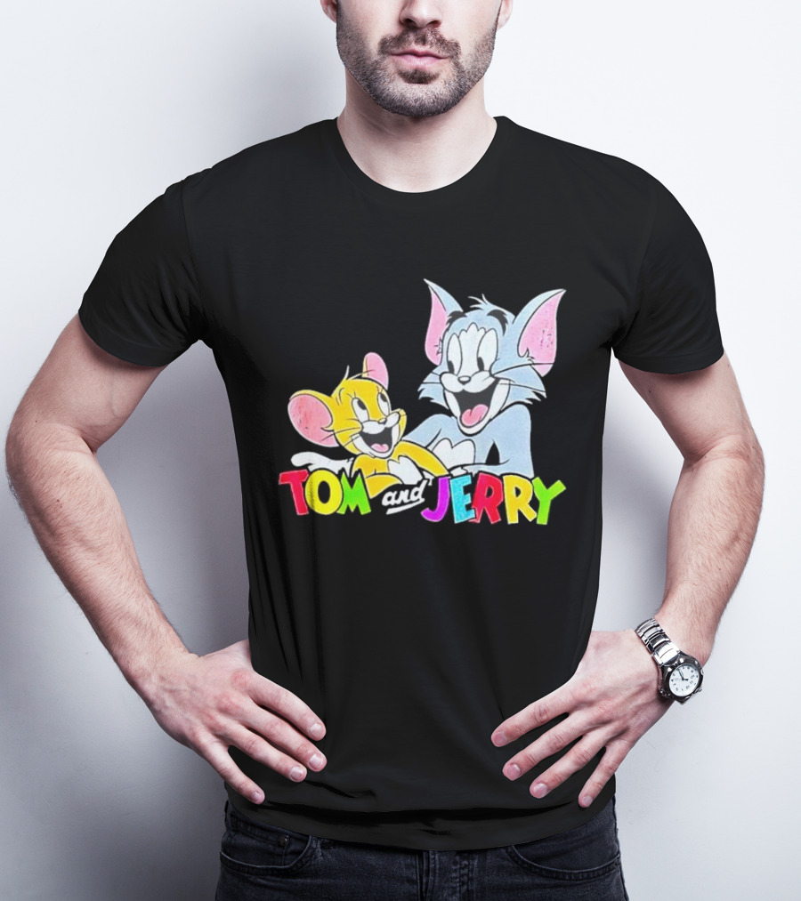 Tom And Jerry Colorful Smiling Cartoon Characters T-Shirt