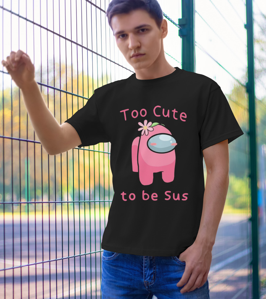 Too Cute To Be Sus Among Us Pink Character With Flower Hat T-Shirt