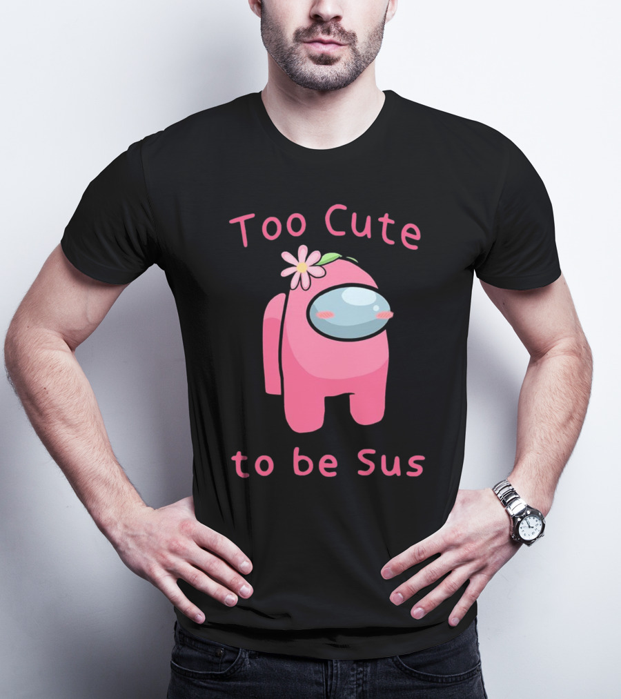 Too Cute To Be Sus Among Us Pink Character With Flower Hat T-Shirt