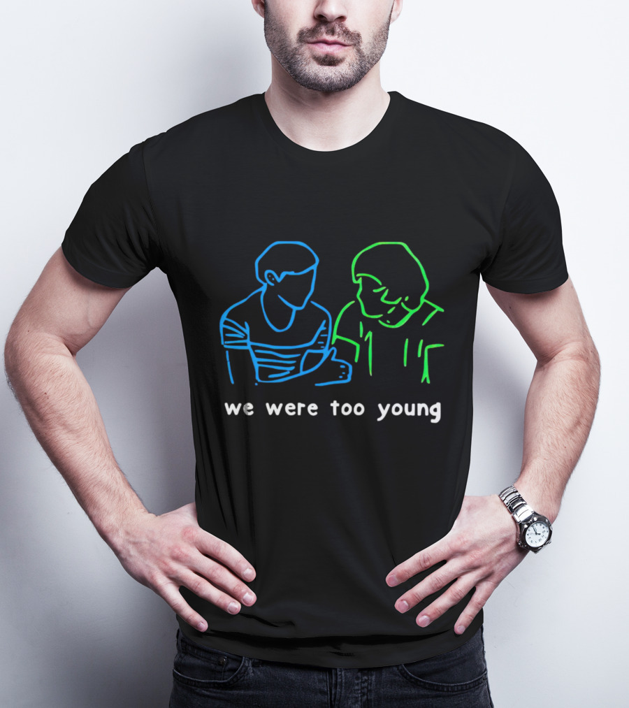 We Were Too Young Neon Outline Two People Conversation T-Shirt