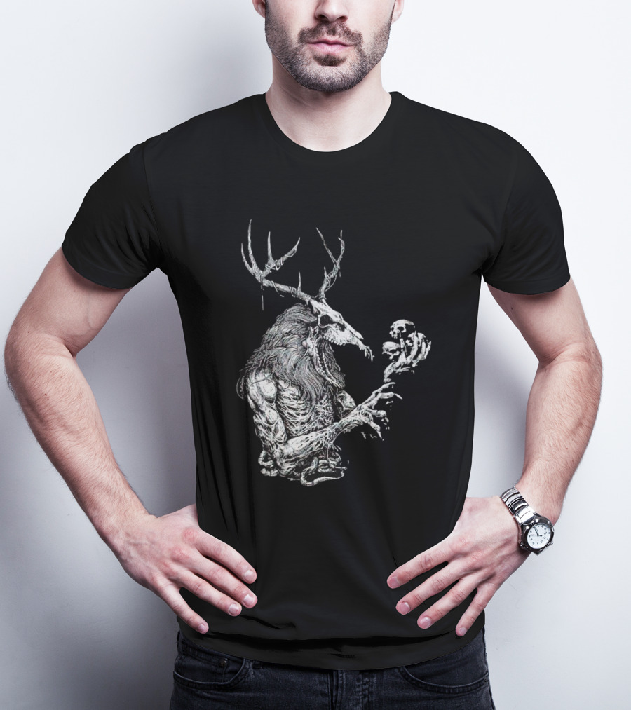 Wendigo Antlered Skull Creature Grasping Skulls T-Shirt