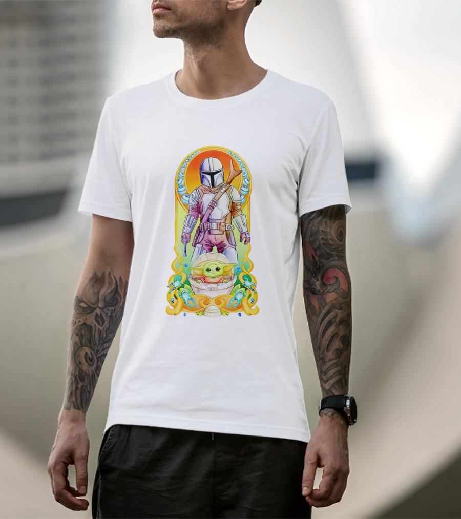 Art Nouveau Style Mando And Grogu Mandalorian T-Shirt