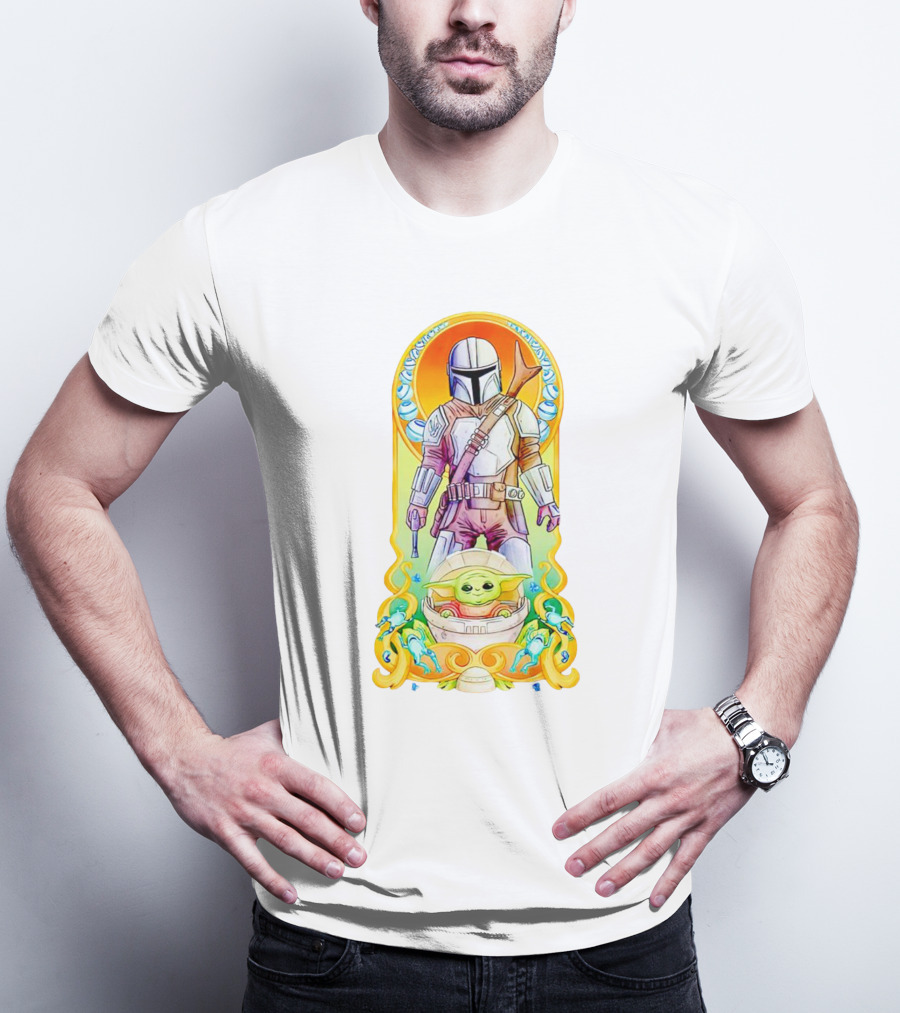 Art Nouveau Style Mando And Grogu Mandalorian T-Shirt