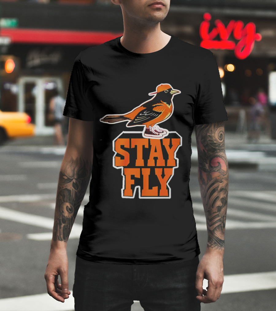 Baltimore Orioles Stay Fly Bird With Sneakers And Cap T-Shirt