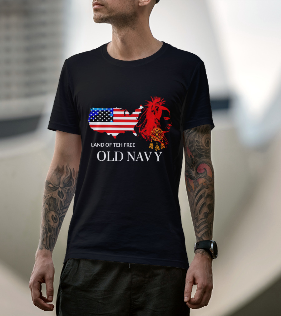 Land Of Teh Free Old Navy USA Flag Native American T-Shirt