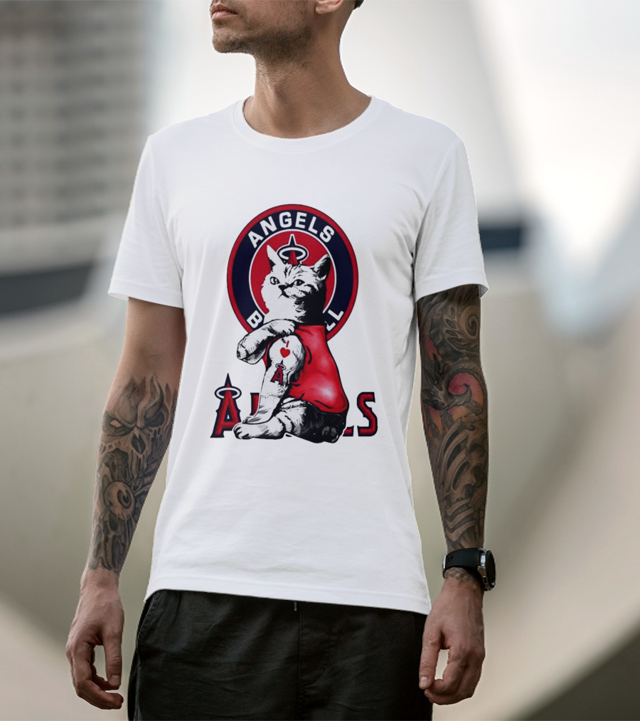 Tattoo Cat Los Angeles Angels Baseball Logo I Love Angels T-Shirt
