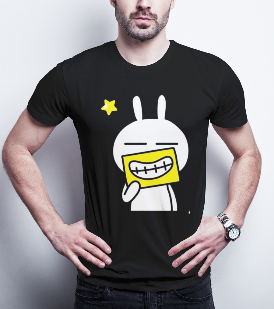 Tuzki Holding Fake Smile Cartoon Character With Star T-Shirt