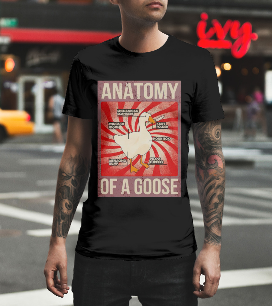 Anatomy Of A Goose Shenanigan Scanners Wings Of Doom Knife Folder Honk Box Menacing Rump Chaos Flippers T-Shirt