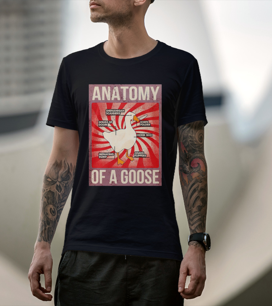 Anatomy Of A Goose Shenanigan Scanners Wings Of Doom Knife Folder Honk Box Menacing Rump Chaos Flippers T-Shirt
