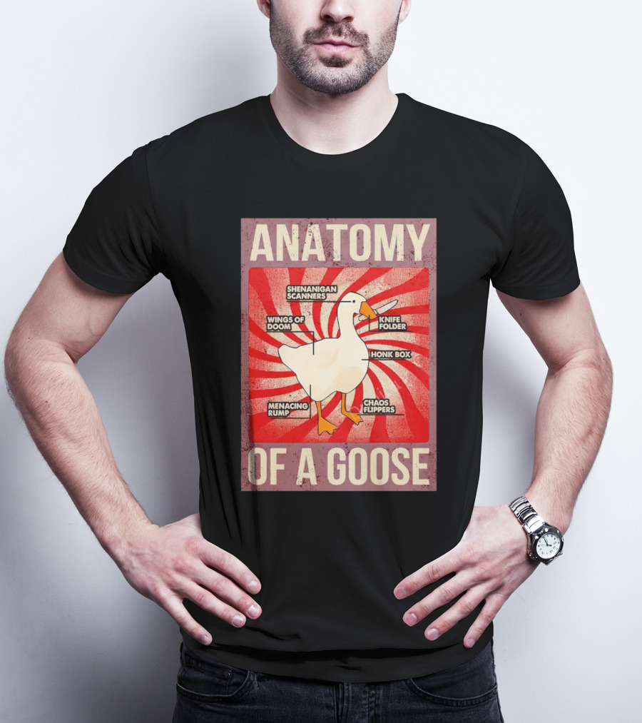 Anatomy Of A Goose Shenanigan Scanners Wings Of Doom Knife Folder Honk Box Menacing Rump Chaos Flippers T-Shirt
