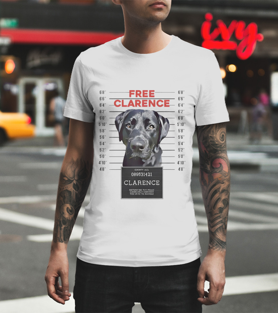 Free Clarence Mugshot Dog T-Shirt