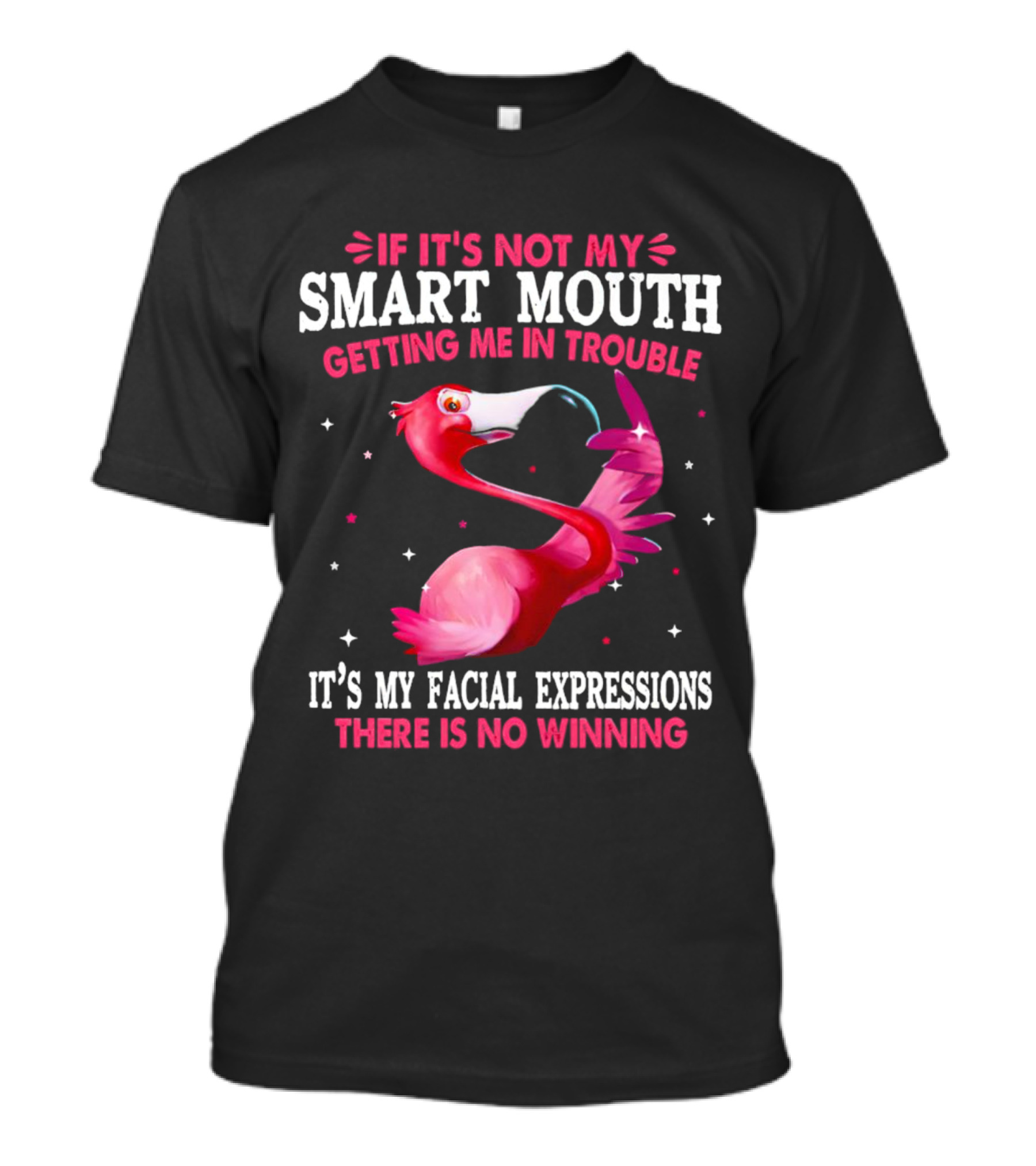 If It's Not My Smart Mouth Getting Me In Trouble It's My Facial Expressions There Is No Winning Flamingo T-Shirt