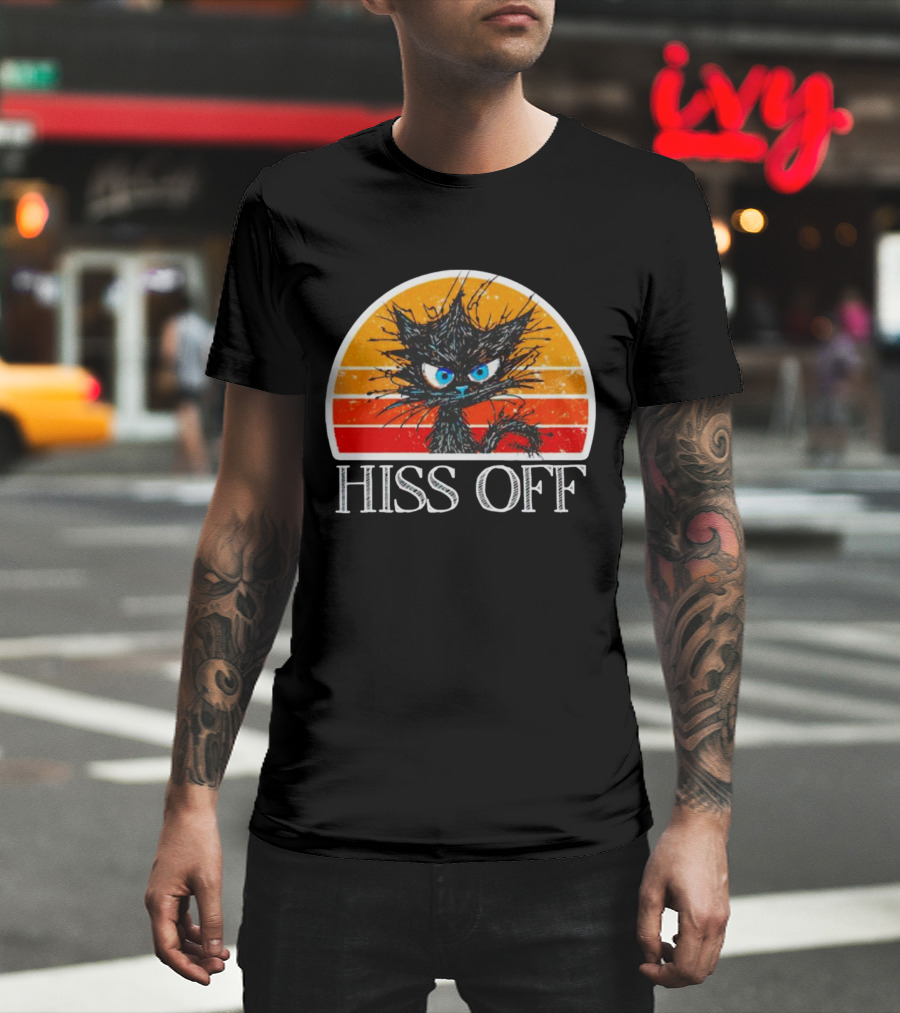 Hiss Off Funny Black Cat Vintage Sunset T-Shirt