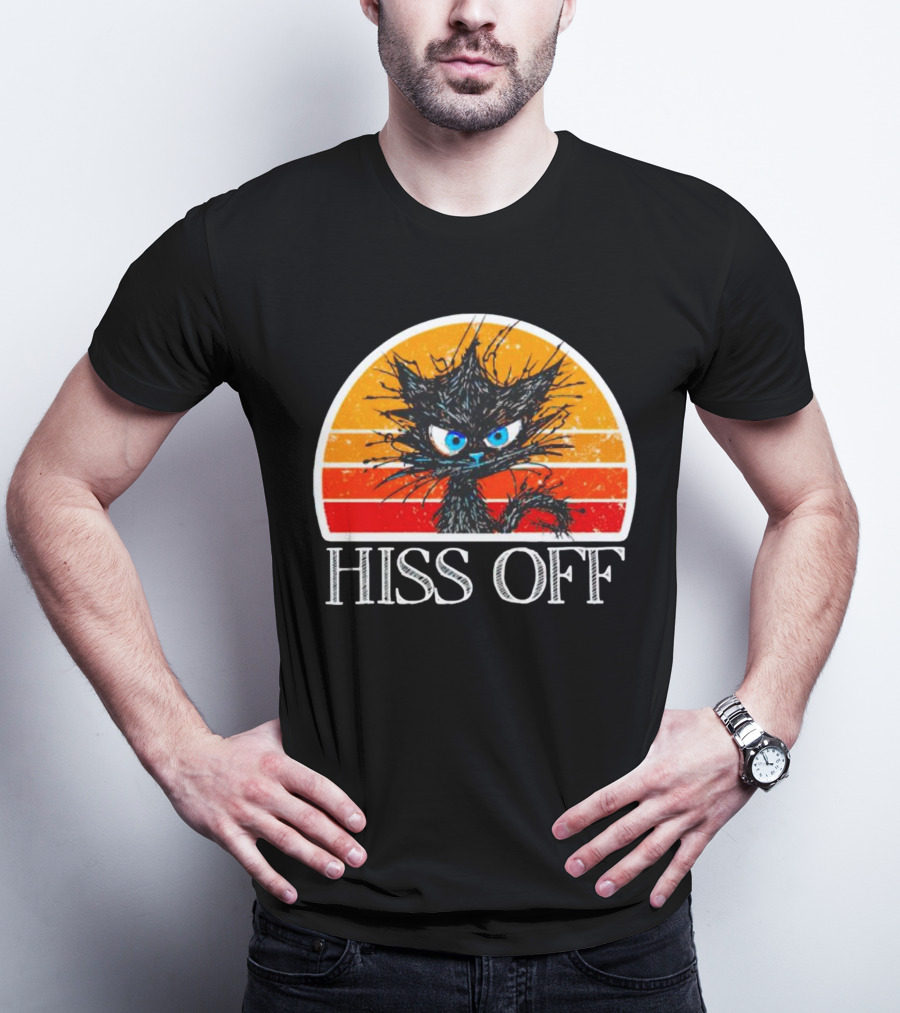 Hiss Off Funny Black Cat Vintage Sunset T-Shirt
