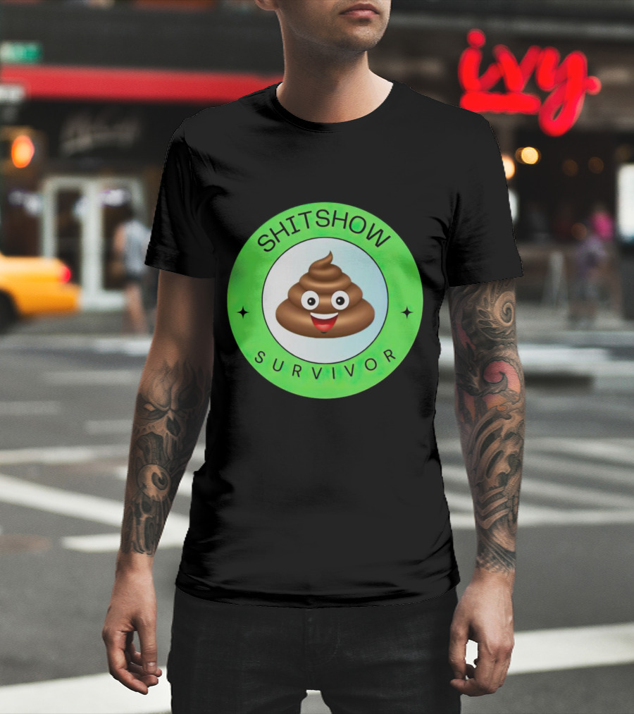 Shitshow Survivor Poop Emoji Circle Emblem T-Shirt