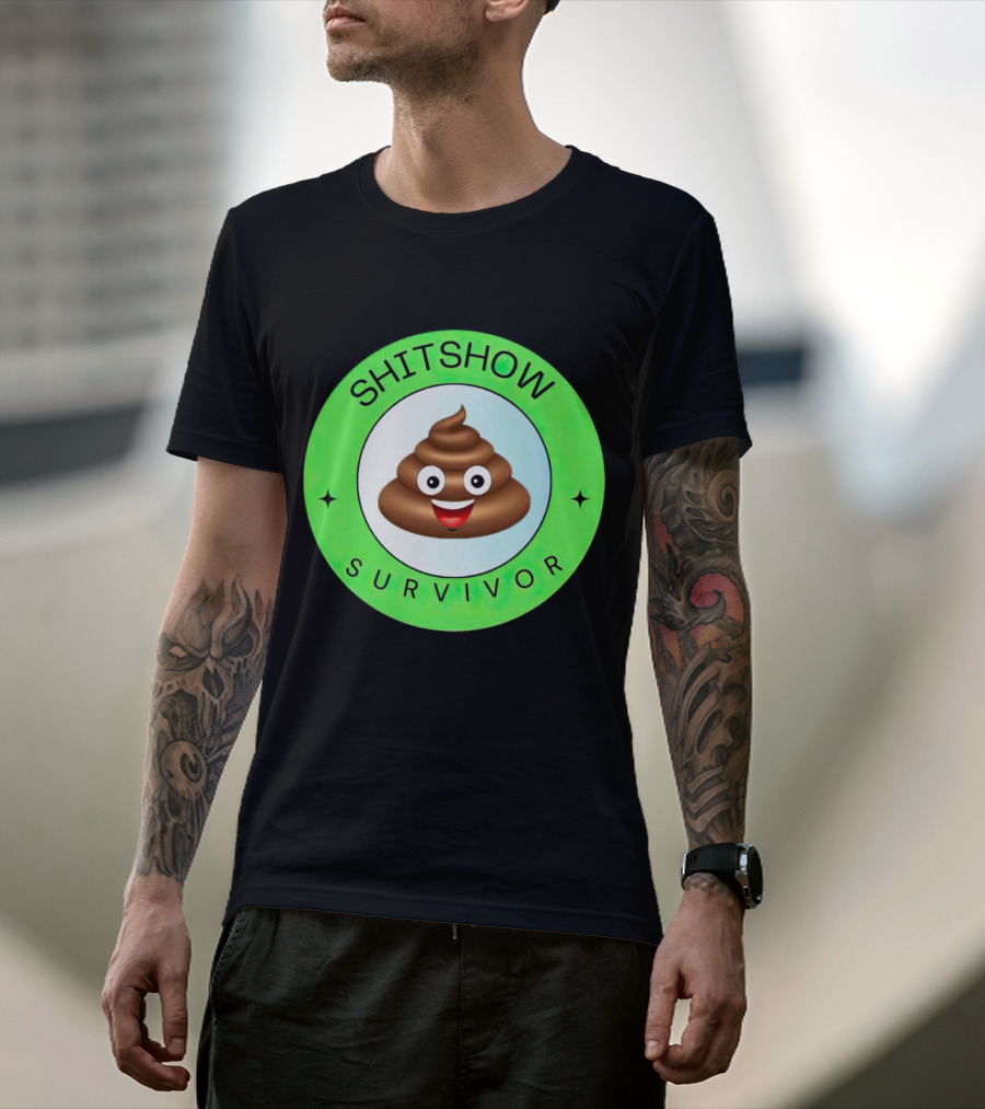 Shitshow Survivor Poop Emoji Circle Emblem T-Shirt