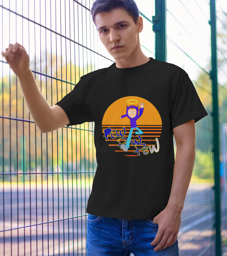 Thasup Pew Pew Pew Vintage Halo Character In Purple Hoodie And Blue Pants With Orange T-Shirt