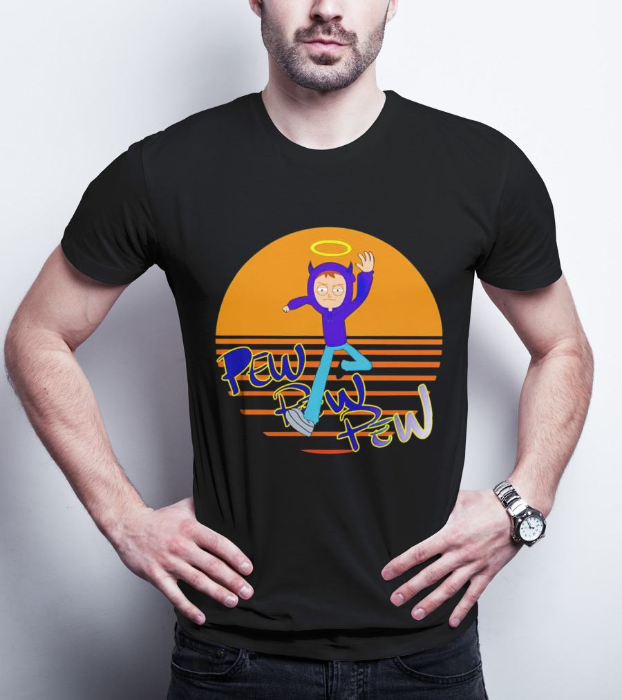 Thasup Pew Pew Pew Vintage Halo Character In Purple Hoodie And Blue Pants With Orange T-Shirt