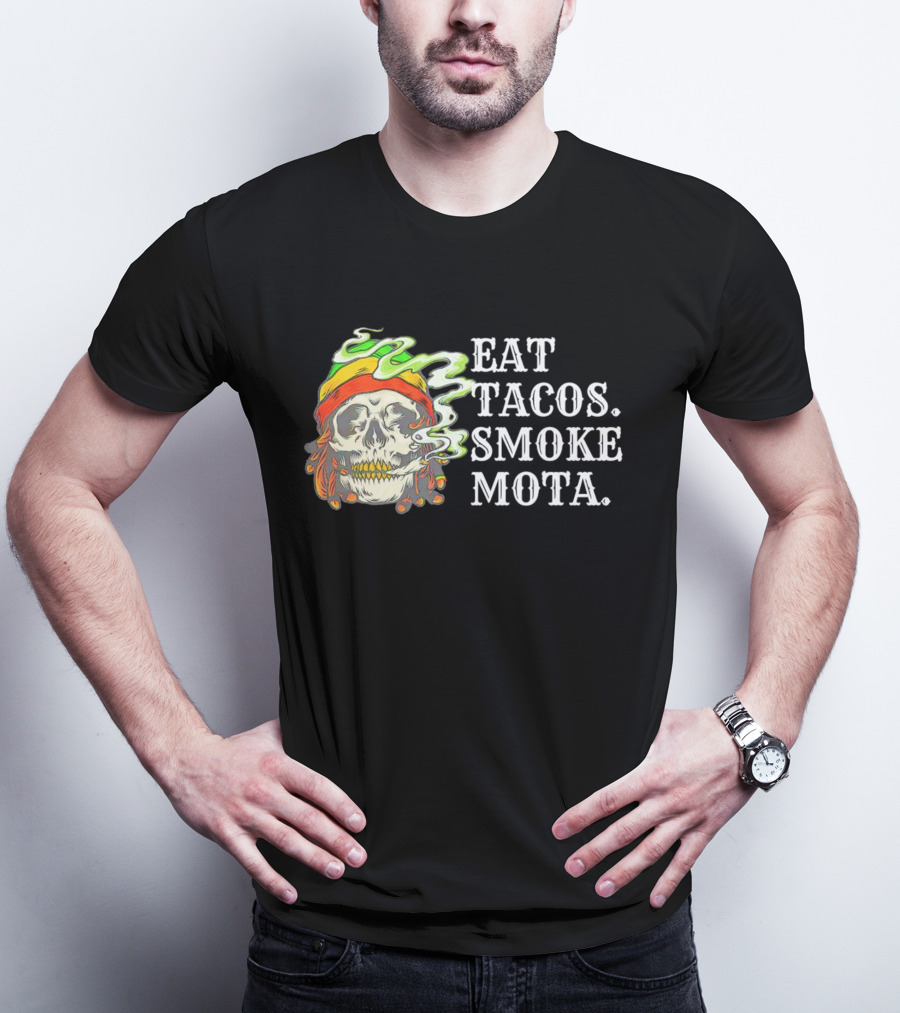 Eat Tacos Smoke Mota Skull With Smoke And Bandana T-Shirt