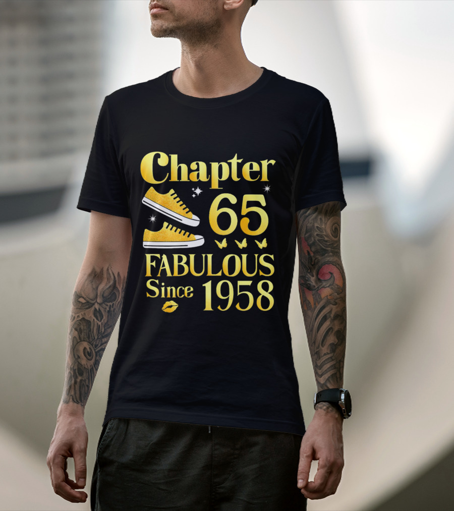 Chapter 65 Fabulous Since 1958 With Golden Sneakers And Butterflies T-Shirt