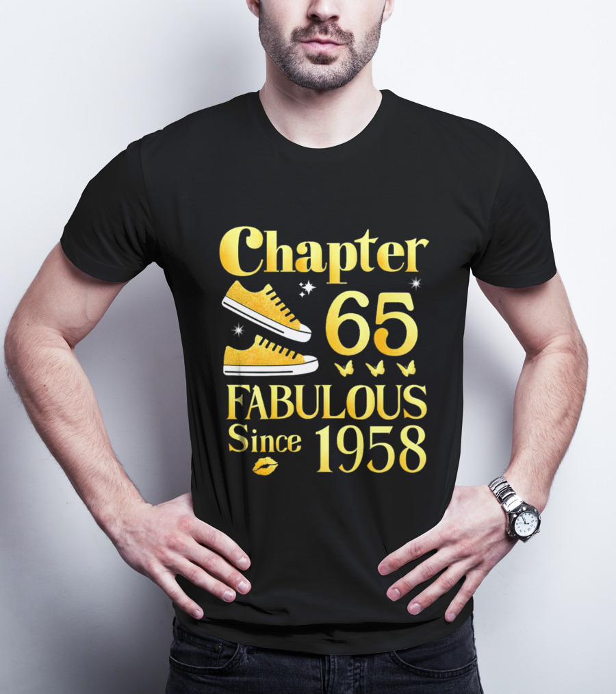 Chapter 65 Fabulous Since 1958 With Golden Sneakers And Butterflies T-Shirt