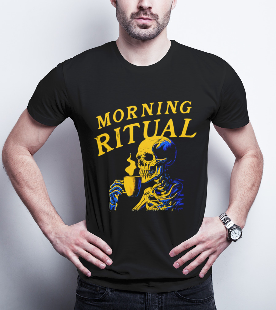 Morning Ritual Skeleton Coffee Cup T-Shirt