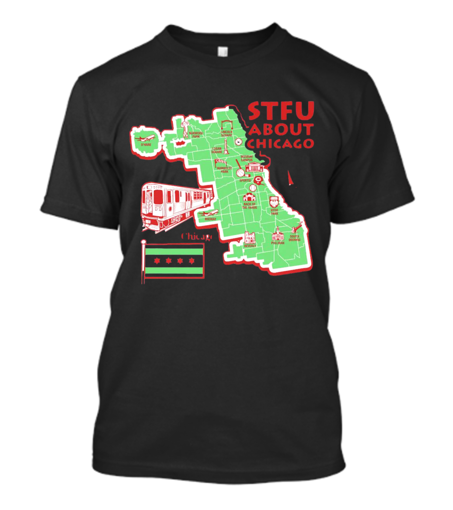 STFU About Chicago Map Iconic Landmarks And Symbols T-Shirt