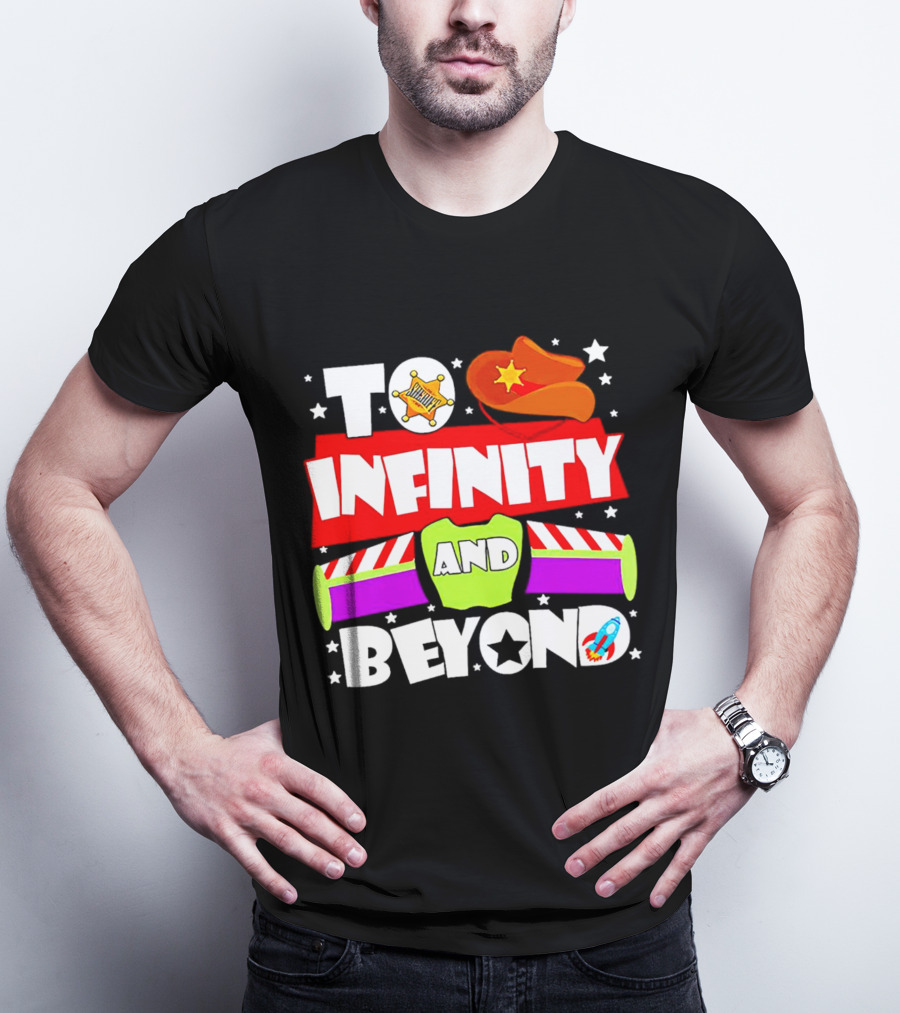 To Infinity And Beyond Toy Story Sheriff Badge Cowboy Hat Rocket T-Shirt