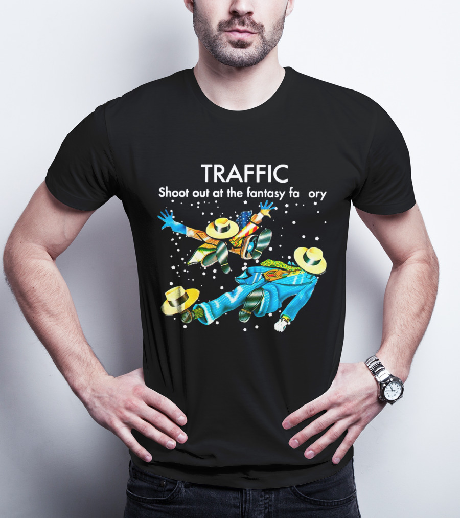 TRAFFIC Shoot Out At The Fantasy Factory With Flying Figures And Hats T-Shirt