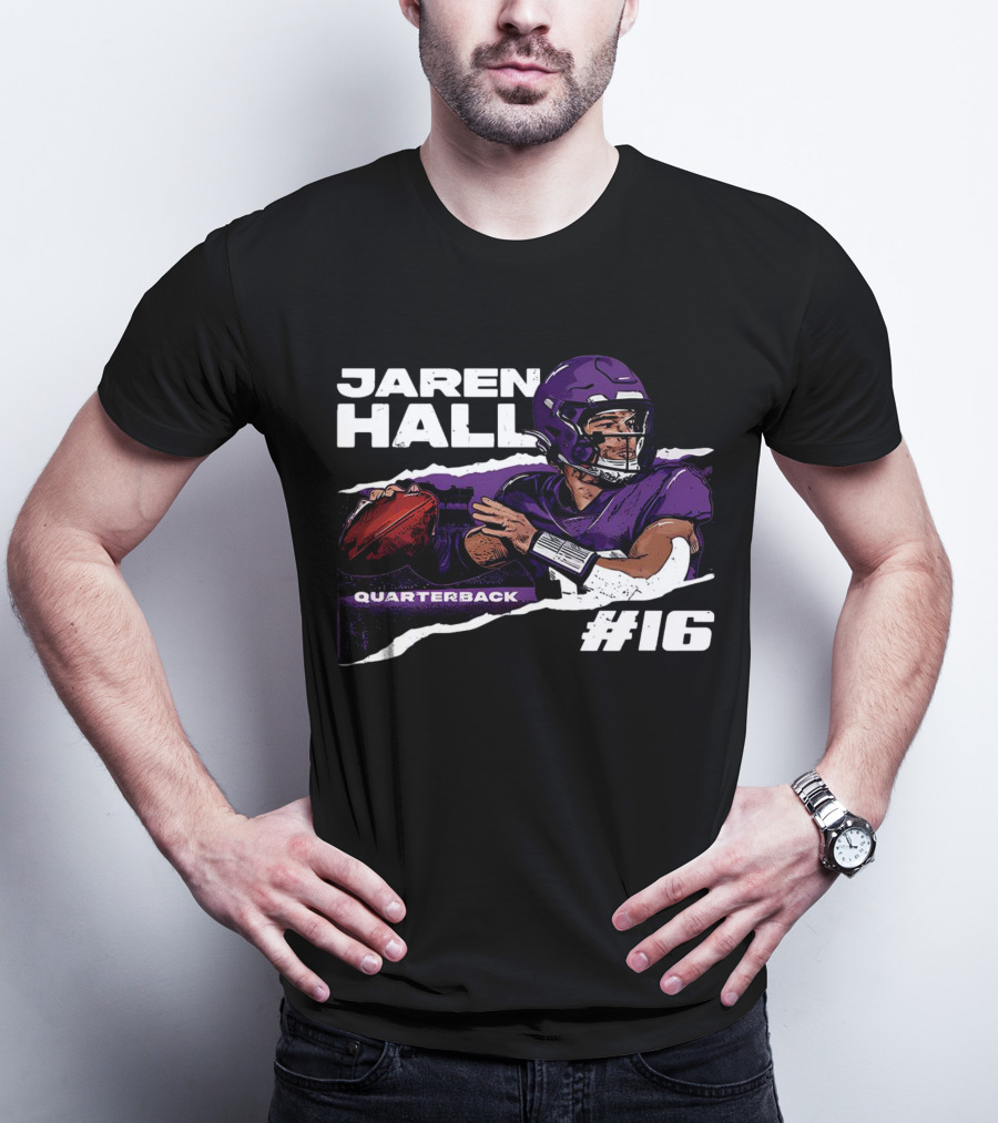 Jaren Hall Minnesota Quarterback #16 Torn Football T-Shirt
