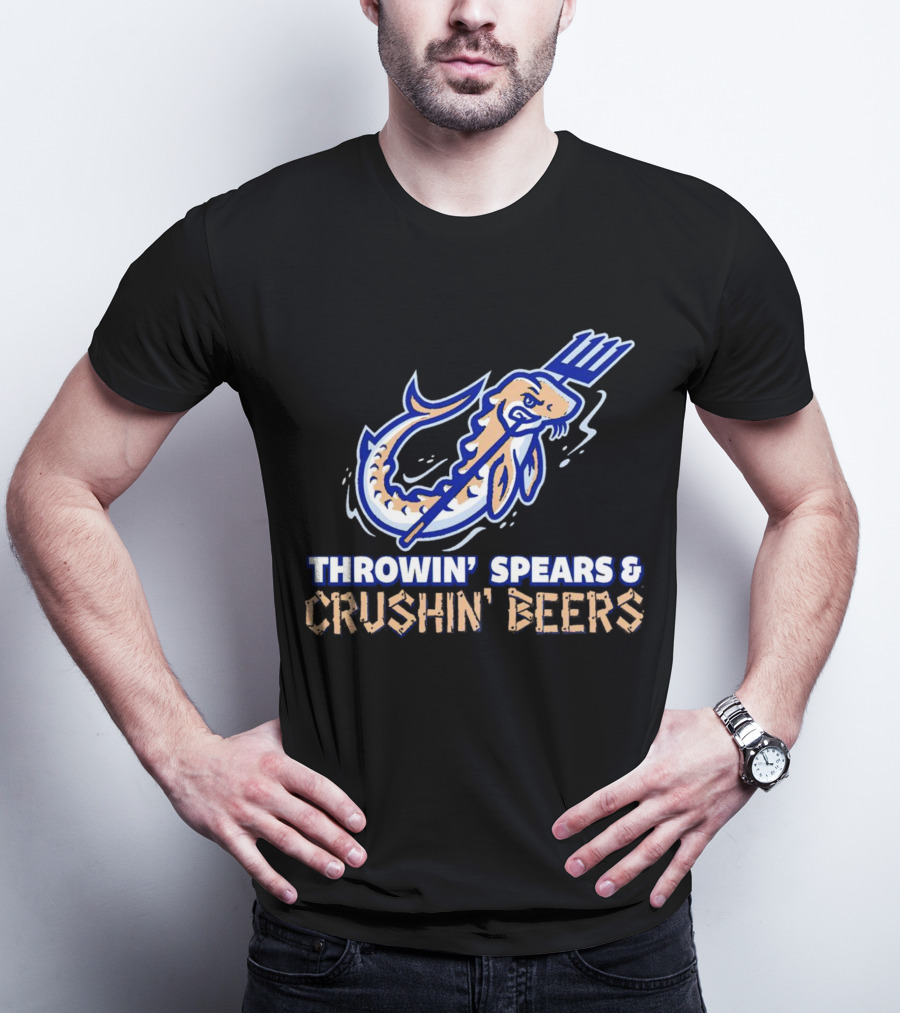 Throwin' Spears And Crushin' Beers Catfish With Pitchfork T-Shirt