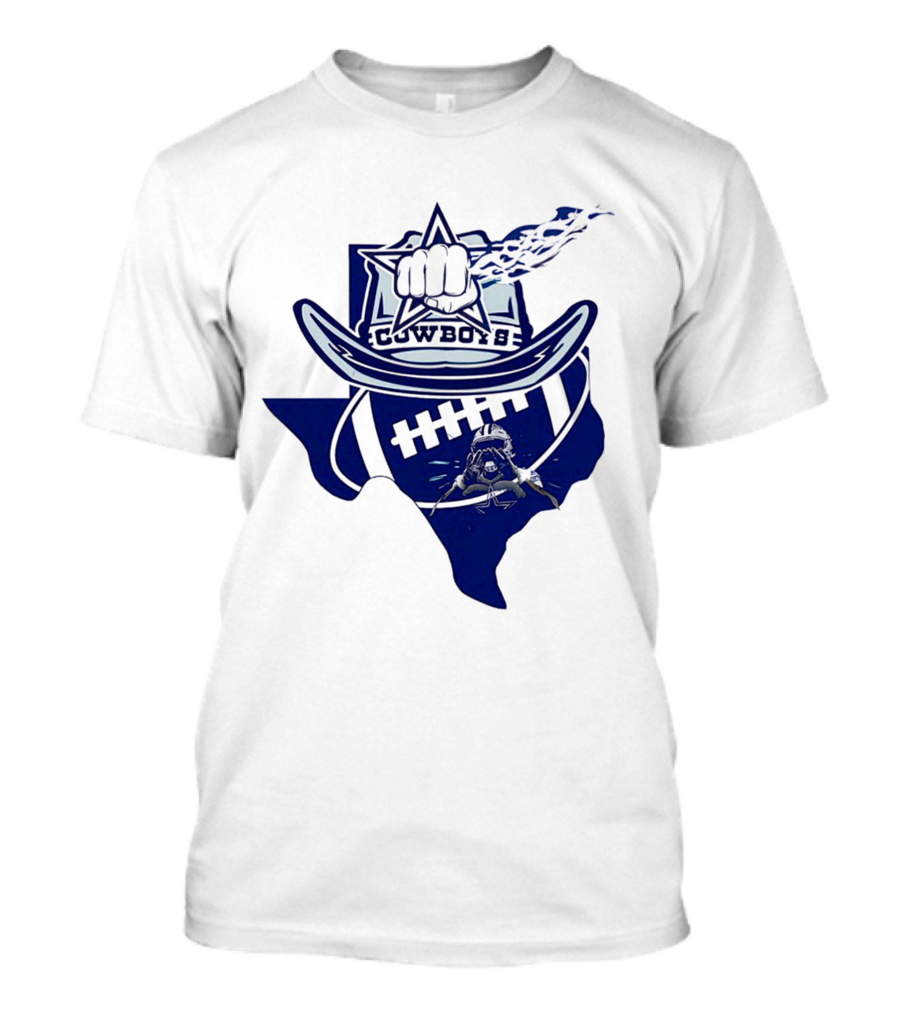Texas Cowboys Star Hat Fist Football Map T-Shirt