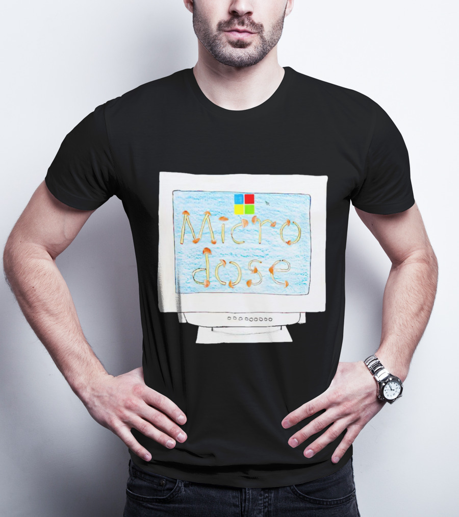 Microdose Windows Parody With Magic Mushrooms On Vintage Computer Screen T-Shirt