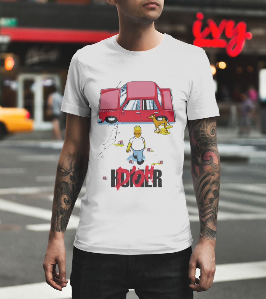 The Simpsons D’Oh Homer Red Car And Dog T-Shirt