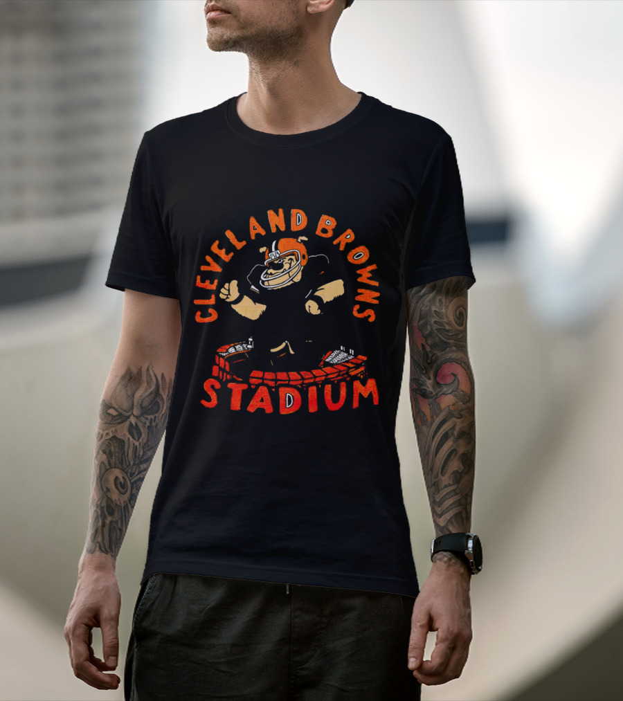 Cleveland Browns Stadium Mascot With Helmet And Arena T-Shirt