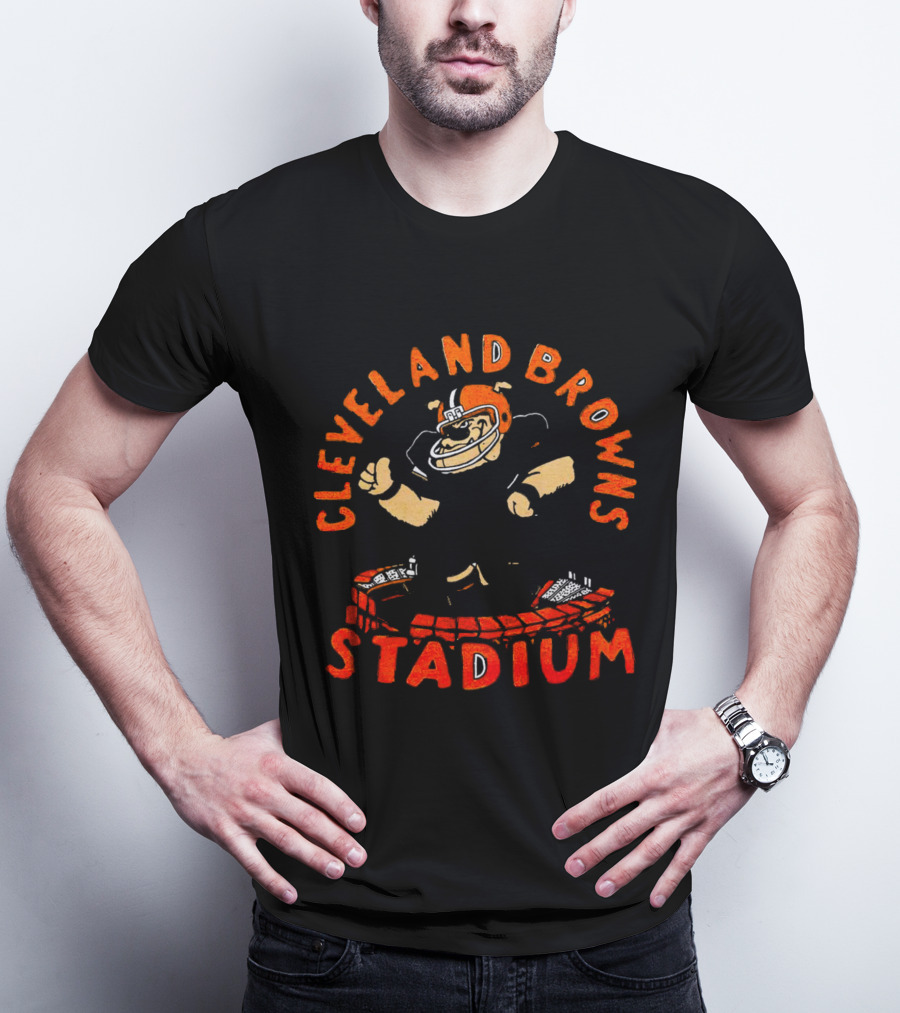 Cleveland Browns Stadium Mascot With Helmet And Arena T-Shirt