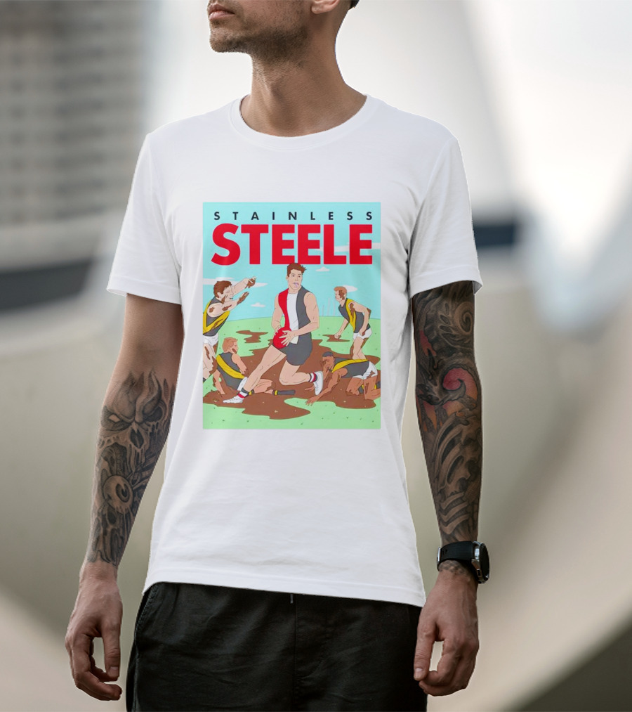 Stainless Steele AFL Football Hero In Action On Muddy Field T-Shirt
